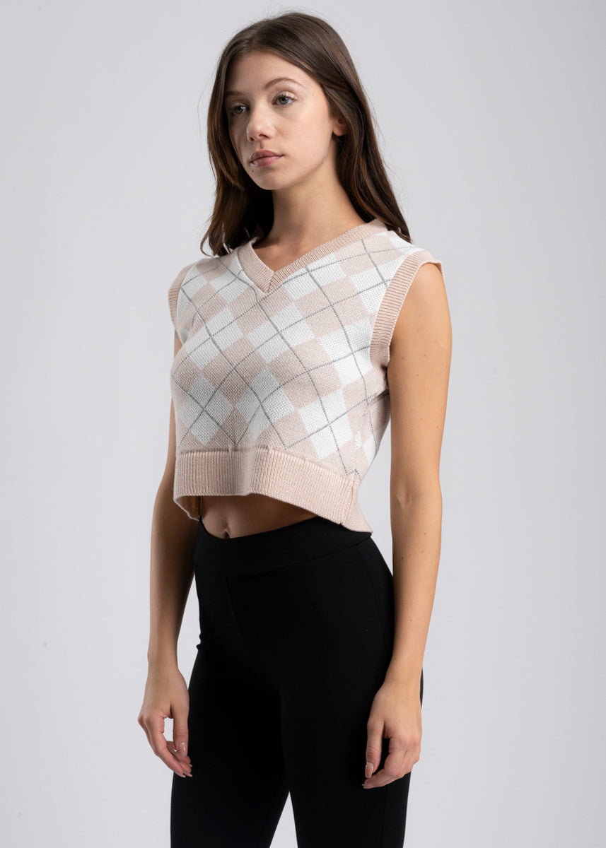 Chaleco cuello v crop rombos