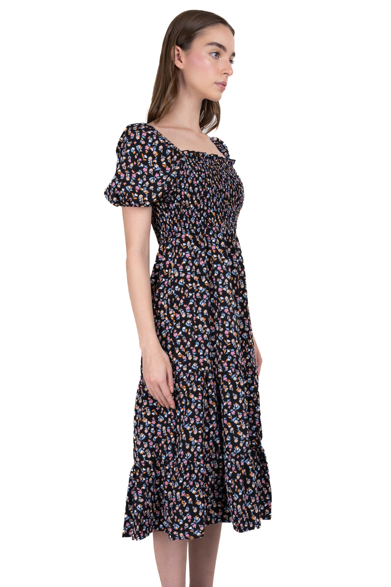 Vestido midi doble olán flores