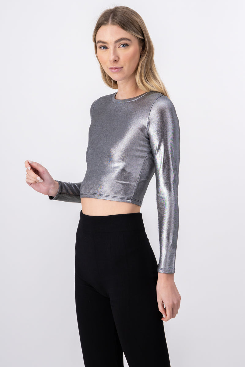 Top metálico manga larga