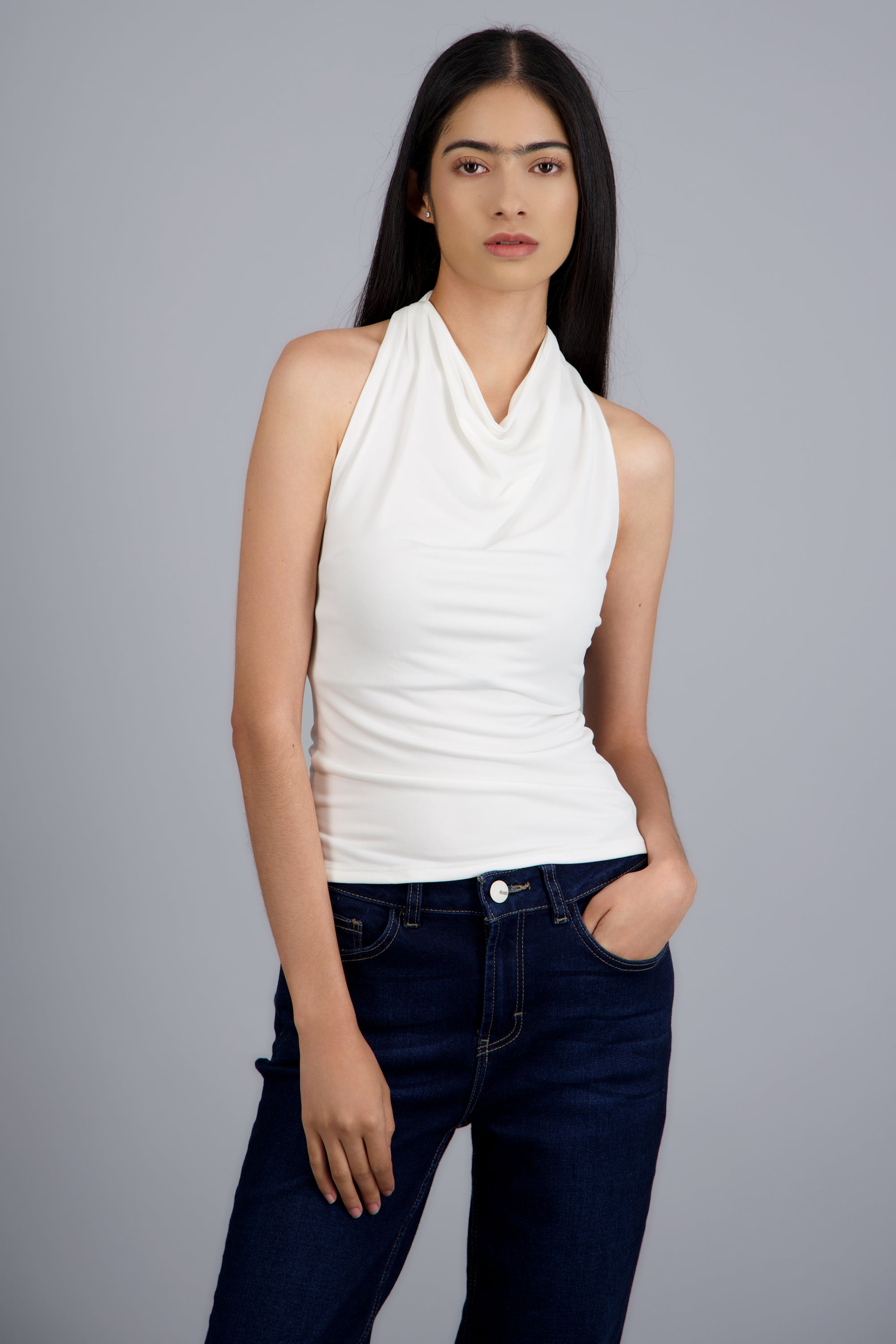 Top cuello cascada halter