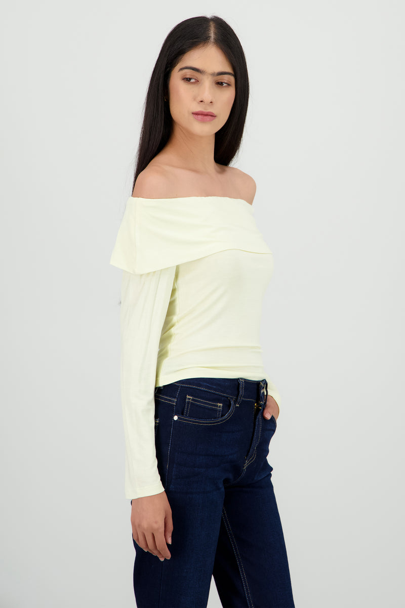 Top manga larga off shoulder liso