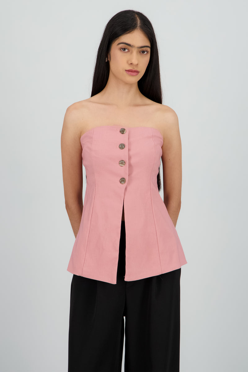 Top strapless detalle botones