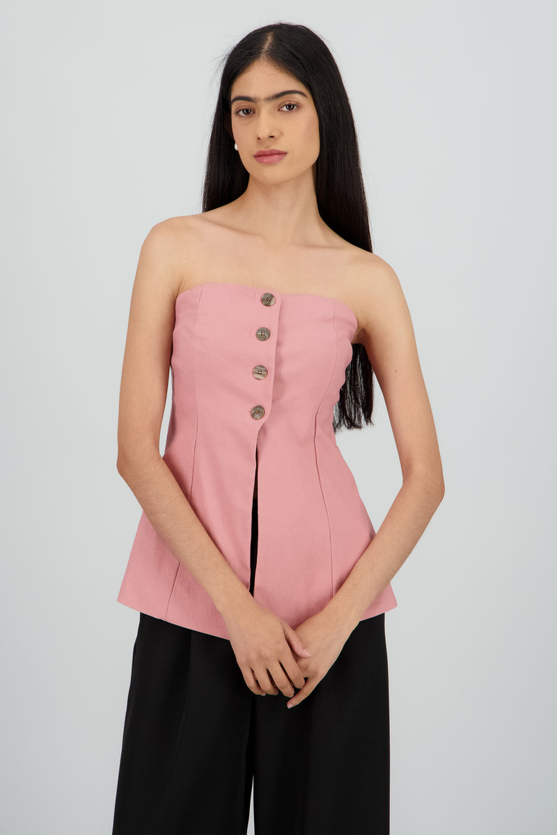Top strapless detalle botones